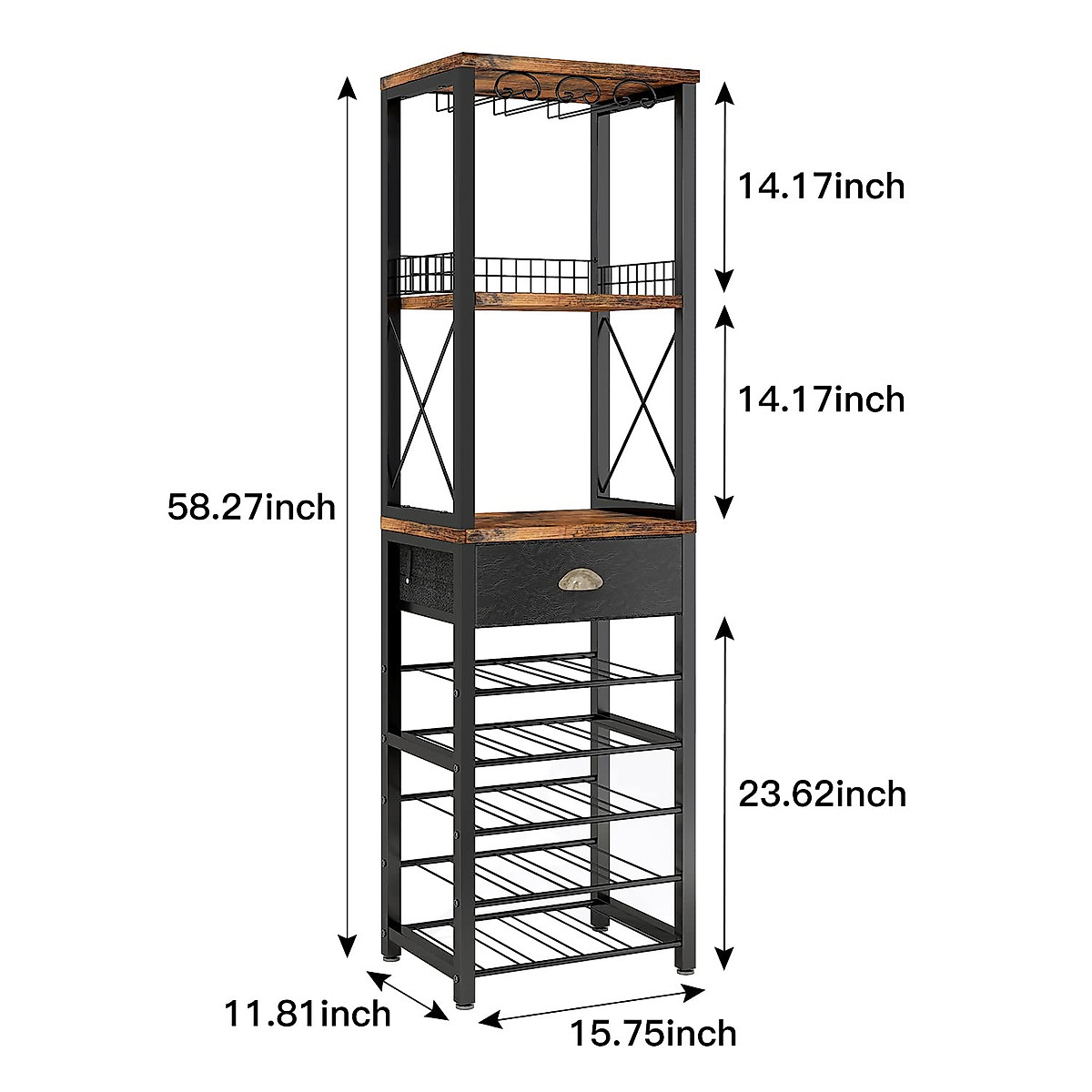 Homeiju Wine Rack Freestanding Floor, Bar Cabinets for Liquor and Glasses, 4-Tier bar cabinet with Tabletop, Glass Holder, Storage Drawer and Wine storage for Living Room, Kitchen, Home Bar(20 Bottle)