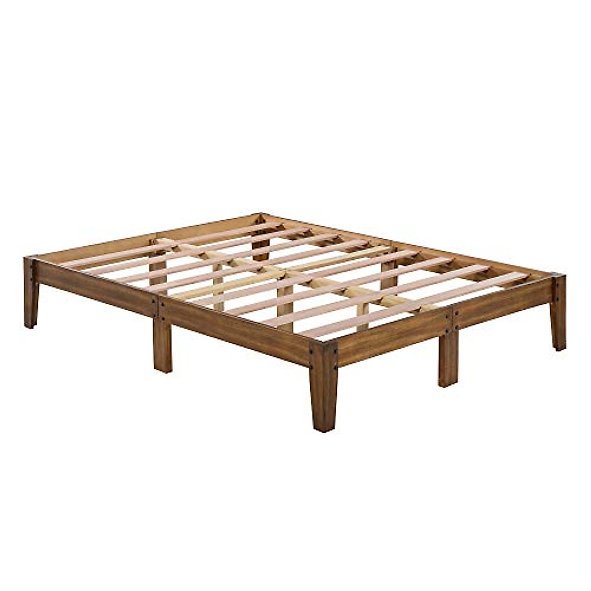 PrimaSleep 14 Inch Solid Wood Platform Bed Frame, Queen, Light Brown