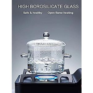 Glass Pots for Cooking on Stove, 2 Quart/64 Oz Heat-Resistant Clear Pots and Pans Set, Glass Cookware with Cover, for Fruits, Salads, Soups, Milk, and Baby Food, Easy Monitoring of Food While Cooking