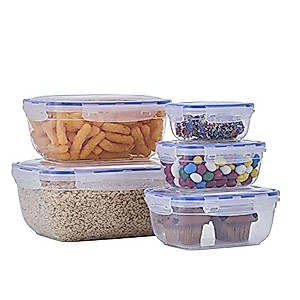 Superio Sealed Food Storage Container Set of 5- Airtight, Leakproof Meal Prep Containers with Easy Snap Lid- Microwave and Freezer Safe- Rectangular