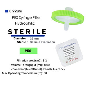 Sterile Syringe Filter PES with 20ml Plastic Syringe, luer Slip Syringe for Liquid