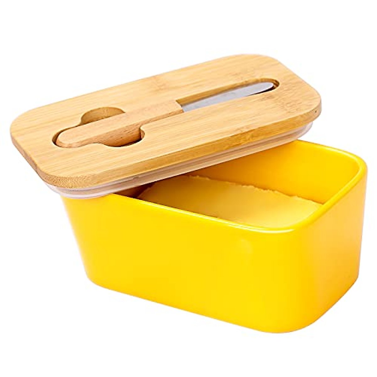 Large Ceramic Butter Dish with Airtight Lid and Knife for Countertop- Holds Up to 2 Sticks Butter Container with Bamboo Lid