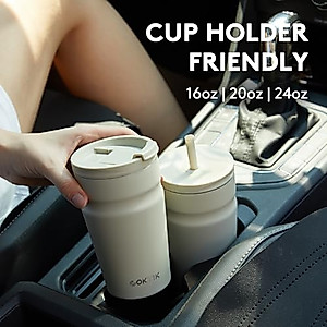 COKTIK 20oz Insulated Tumbler with Lid and Straw 2 Lids (Straw/Flip) Iced Coffee Cup Reusable Stainless Steel Travel Mug Water Bottle Cupholder Friendly for Women Men Her Him (Black)