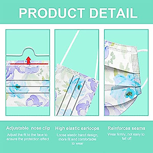 50 PCs Floral Disposable Face_Mask Adults 3Ply Spring Summer Colorful Paper Masks Beautiful Printed Facemask Women Men (50 PACK, Flower-4)