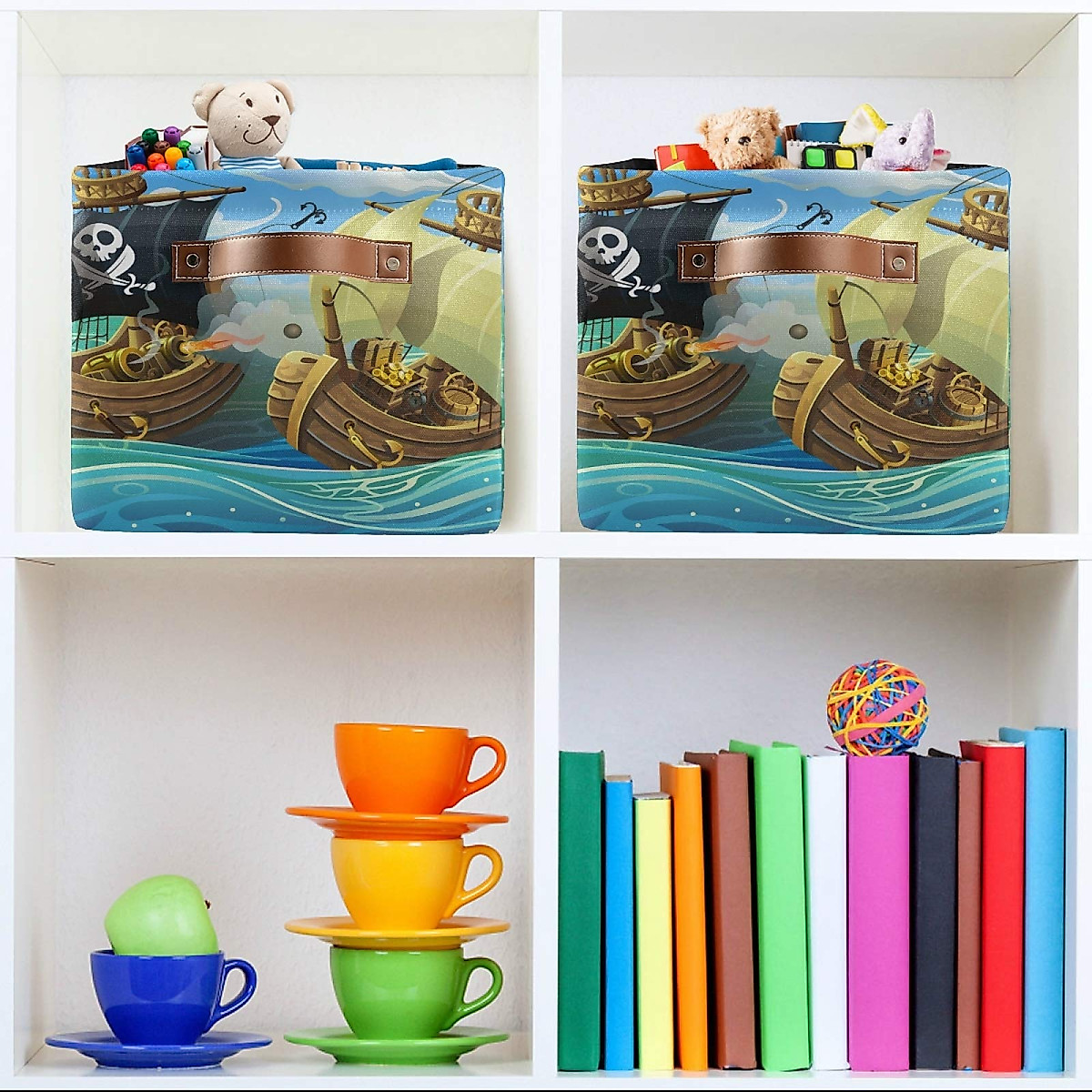 HANZHY Pirate Ship Large Fabric Storage Bins Foldable Cube Storage Bag Storage Basket with Handle for Closet Shelves Clothes Toys one size x 1