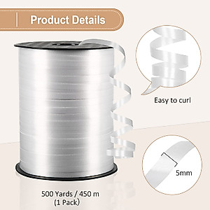 OMISELIO White Curling Ribbon, 500 Yard White Ribbon, Curling Ribbon for Gift Wrapping, Balloon Ribbon, Balloon String, Curly Ribbon, Thin Ribbon, 3/16" Gift Ribbon for Baby Shower, Christmas