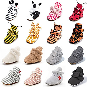 ohsofy Newborn Baby Cotton Booties Stay On Slipper Winter Warm Soft Shoes Non-Skid Infant Ankle Boots Crib Shoes