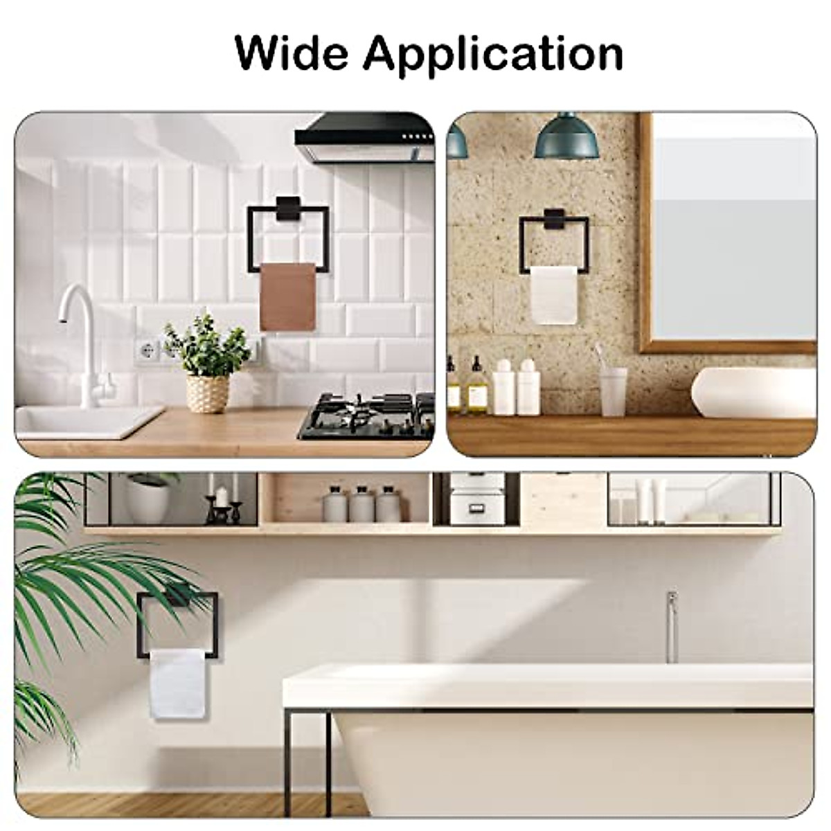 Matte Black Towel Ring,Square Hand Towel Holder,Towel Hanger, Bathroom Hardware Accessories,SUS 304 Stainless Steel Wall-Mounted