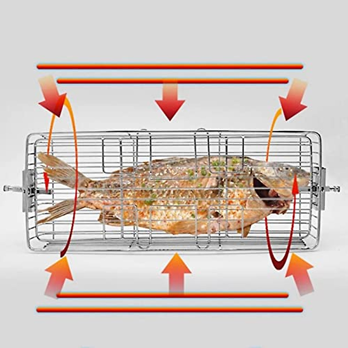 Fenteer Stainless Steel Grilling Basket Portable Air Frying BBQ Grill Rotary Oven Cage Rack Perfect for Fish, Meat, Chicken, Vegetables, Steak and More - Small for 25-30L Oven