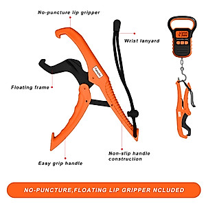 UNIWEIGH Digital Fishing Scale with Lip Gripper,Tape and Ruler,110lb/50kg Postal Hanging Luggage Scale with Hook，Waterproof Handing Scale for Home and Outdoor(Orange)