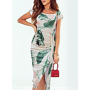 Dearlove Women's Casual Off The Shoulder Floral Print High Slit Evening Party Bridemaid Wedding Dress White Maternity XL