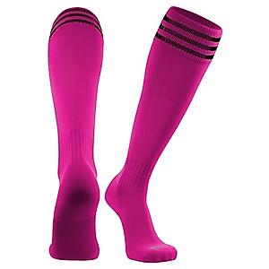 TCK Elite Finale 3 Stripe Soccer Socks (Hot Pink/Black, Small)