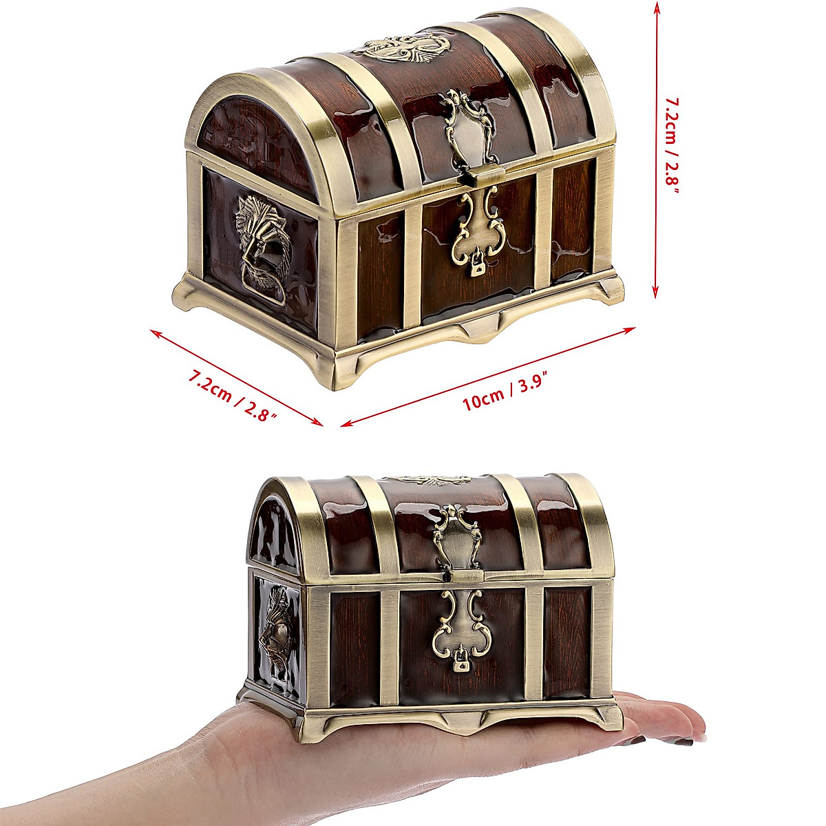 Hipiwe Vintage Jewelry Box Treasure Chest Box Trinket Box Large Ring Earrings Necklace Keepsake Gift Holder Case for Girls Ladies Women
