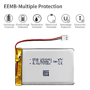 EEMB 3.7V Lipo Battery 950mAh 503450 Lithium Polymer ion Battery Rechargeable Lithium ion Polymer Battery with JST Connector Make Sure Device Polarity Matches with Battery Before Purchase