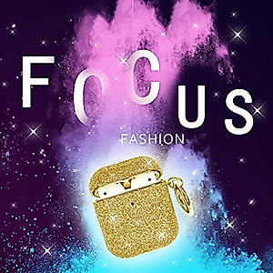 wanghe Luxury Bling Surface Plating Hard Cover Compatible with AirPods Case, Shockproof Protective Cover with Keychain for AirPod 2 & 1 - Gold Bling