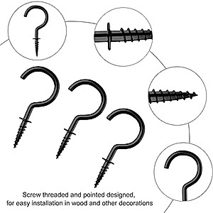 30 Pcs 3 inch Ceiling Hooks, Nickel Plated Metal Screw-in Cup Hooks, Black