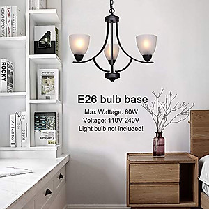 VINLUZ 3 Light Shaded Contemporary Chandeliers with Alabaster Glass Black Rustic Light Fixtures Ceiling Hanging Mid Century Modern Pendant Lighting for Bed Room Dining Room Foyer Living Room