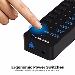 60W 10 Port USB 3.0 Hub Includes 3 Smart Charging Ports with Individual Power Switches and LEDs and 60W 12V/5A Power Adapter+USB Bluetooth 4.0 Micro Adapter for PC [v4.0 Class 2 with Low Energy Techno