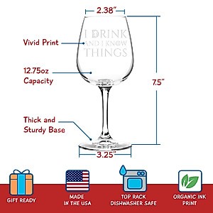 I Drink And I Know Things Beer and Wine Glass Set- Cool Present Idea for Bridal Shower, Wedding, Engagement, Anniversary and Couples - Him, Her, Mr. Mrs. Mom Dad