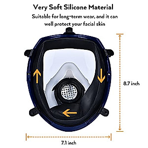 INCLY Full Face Respirator Mask, Safe Gas Masks Cover with Asbestos & Filter Reusable for Against Smoke, Dust, Chemical, Paint, Sanding, Welding, Vapors,Hazmat, Logging