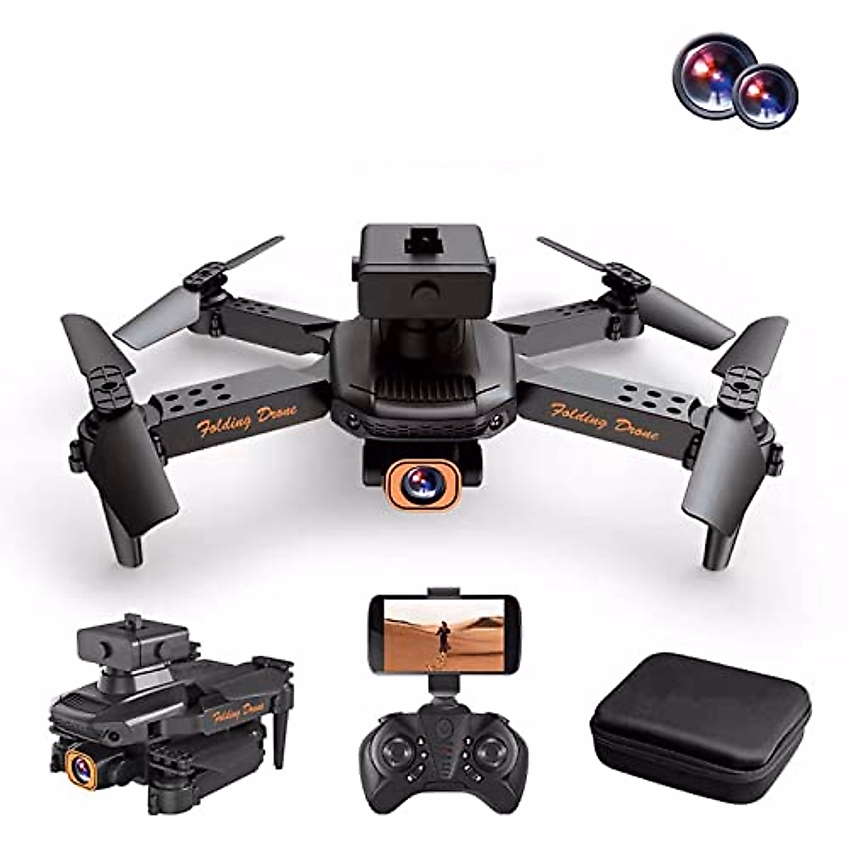 Drones with Camera for Adults, Mini Drone with Dual 1080p Hd WiFi FPV Camera Remote Control Toys with Altitude Hold, Headless Mode, One Key Start Speed Adjustment, Trajectory Flight #F