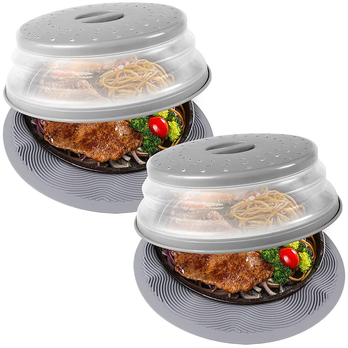 2 in 1, Upgrade Microwave Food Cover & Mat- Mat as Bowl Holder, Cover for Plates Splatter Guard, 10 Inch Silicone Multi-Purpose Mat & Collapsible Lid for Microwave Clean, BPA Free, Easy Grip, Red