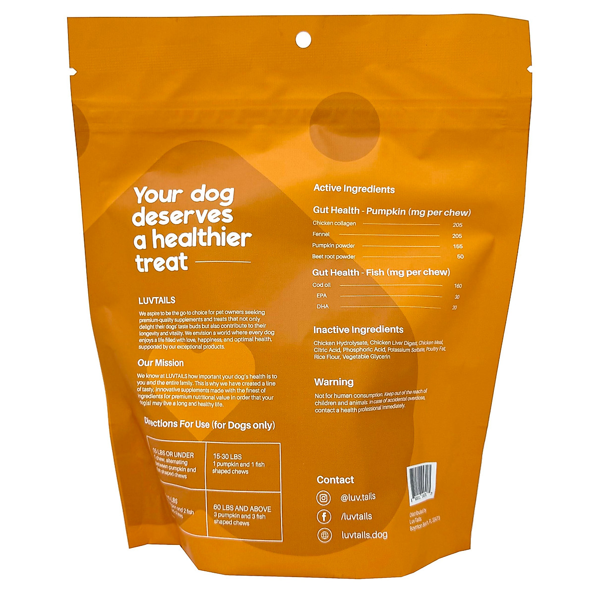 LuvTails Gut Booster Soft Chew Supplements for Dogs, Dog Digestive Support with Fennel, Pumpkin and Cod Oil Promotes Healthy Gut, 60 Chews