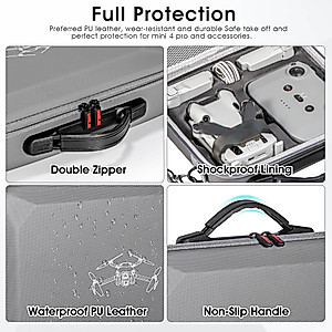 Mini 3 Pro Case, Waterproof PU Leather Carrying Case for DJI Mini 3 /DJI Mini 3 Pro/DJI Mini 4 Pro and Accessories, RC-N1 /N2Non-Screen Controller Combo with Shoulder Strap