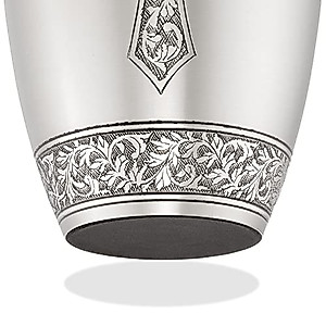 Reminded Adult Cremation Memorial Urn for Human Ashes, Pewter Etched Cross Brass Funeral Urn with Velvet Bag
