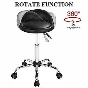 Yaheetech Height Adjustable Rolling Swivel Salon Stool Chair Hydraulic Ergonomic with Backrest Wheels for Tattoo Massage Facial Spa Manicure Dentist Clinic,Black