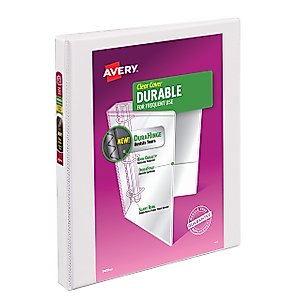 Avery Durable View 3 Ring Binder, 1/2 Inch Slant Rings, 1 White Binder (17002)