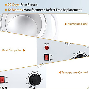 Flngr Professional Wax Warmer for Hair Removal,with 0-80°C Temperature Control,Large Wax Pot Paraffin Facial Skin Body SPA Salon Equipment,Beauty Salon,Self-use,Gift