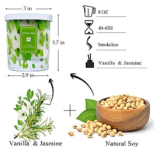 Haoson Vanilla & Jasmine Scented Candle Gift Set in Glass Jar Natural Soy Wax Aromatherapy Stress Relief Candle for Women Home Mother's Day Christmas