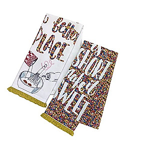 TARAN LIVING Printed Kitchen Dish Bar and Tea Towels Cotton, 18x28 inch with Trims, Cotton Dish Towel Sets (Yellow & White, Set of 2)