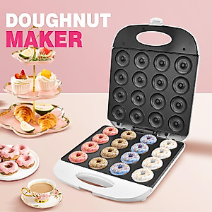 DSP All in One Mini Donut Maker - Non-Stick, Cool Touch Electric Doughnut Machine for 16 Mini Donuts - 1400W Perfect for Breakfast, Snacks & Desserts