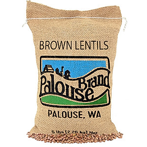 Small Brown Dry Lentils | 5 LBS Plastic Free Packaging | Family Farmed in Washington State | 100% Desiccant Free | Non-GMO | 100% Non-Irradiated | Kosher | Field Traced | Burlap Bag