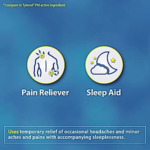 HealthA2Z® Extra Strength Pain Relief PM | 150 Caplets | Acetaminophen 500mg | Diphenhydramine 25mg | Pain Reliever & Nighttime Sleep Aid | Non-Habit Forming | Compare to Tylenol PM Active Ingredient