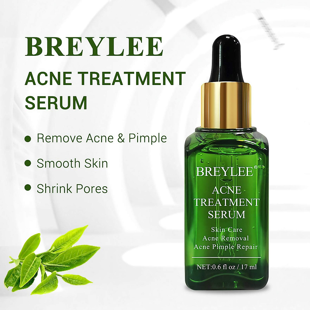 Acne Treatment Serum, BREYLEE Tea Tree Clear Skin Serum for Clearing Severe Acne, Breakout, Remover Pimple and Repair Skin (17ml,0.6oz)