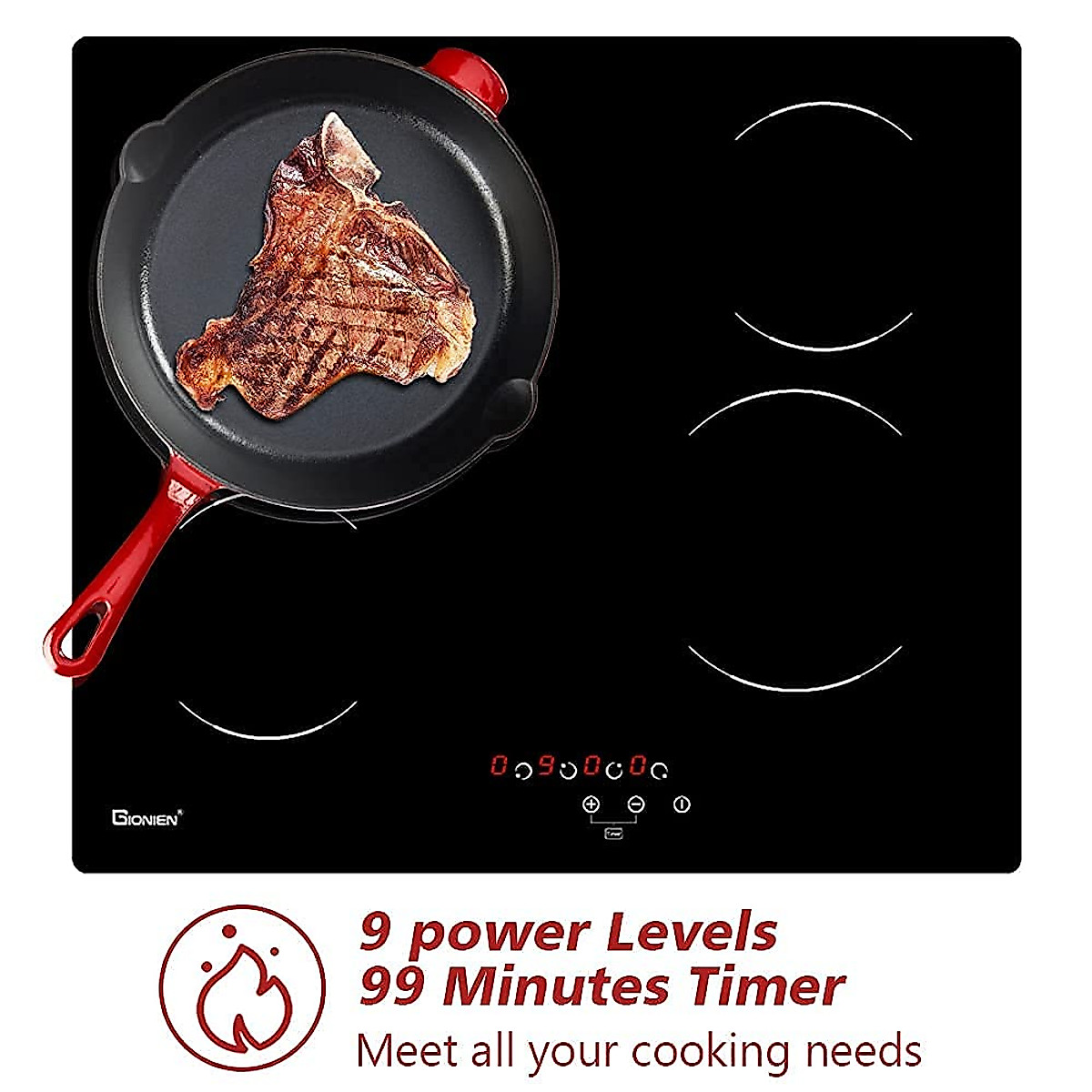 Electric Cooktop 24",220V~240V Built-in 4 Burners Ceramic Cooktop with Hard Wire, 6000W Touch Control Glass Cooktop, 24 Inch Electric Stove Top,Hard Wire(No Plug)