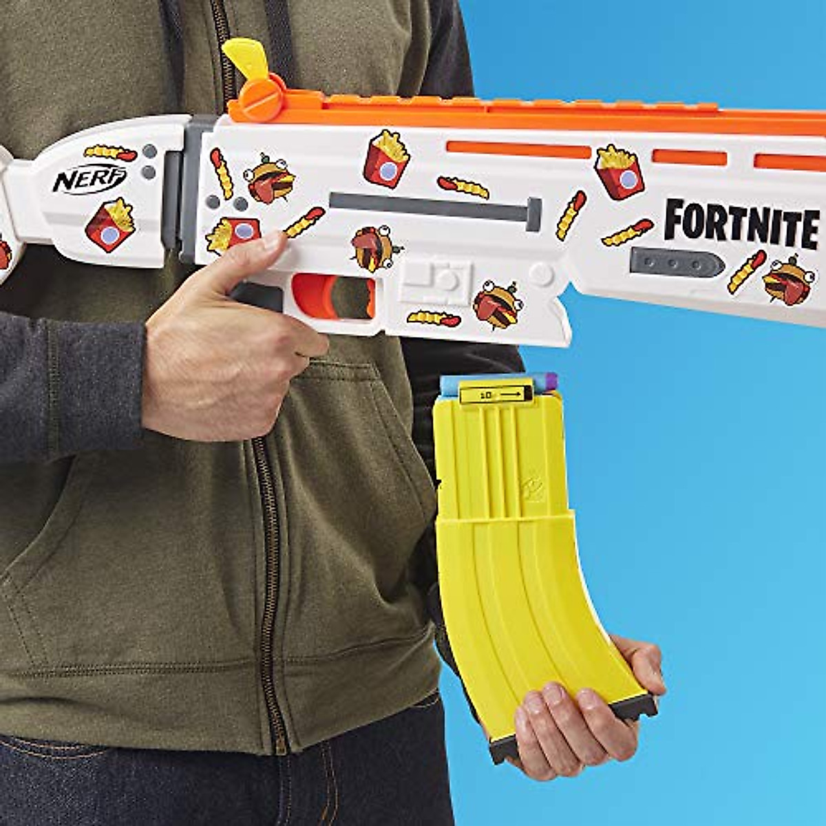 Nerf Fortnite AR-Durrr Burger Motorized Blaster - Customizing Stickers, 20 Darts, 10-Dart Clip - for Youth, Teens, Adults (Amazon Exclusive)