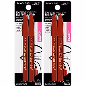 Maybelline New York Expert Wear Twin Brow & Eye Pencils Makeup, Velvet Black, 2 Count Twin (total 4 pencils ), 2 Count (Pack of 2)