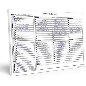 Weekly TO DO List Notepad, 50 Page Task Planner Pad w/ Daily Checklist, Priority ToDo Checkbox & Note Sections. Desk Notebook Pad to Organize Office. 11 X 8.5, A4 Sheets. Made in the USA.