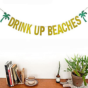 Morndew Summer Time Style with Coconut Tree Drink Up Beaches Banner for Baby Birthday Party Beach Summer Tropical Party Shower Wedding Party Bunting Decorations