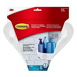 Command Corner Caddy with Water-Resistant Strips, 1 Caddy with 4 Mounting Bases and 4 Command Strips, Bathroom Organizer for Bathroom Decor