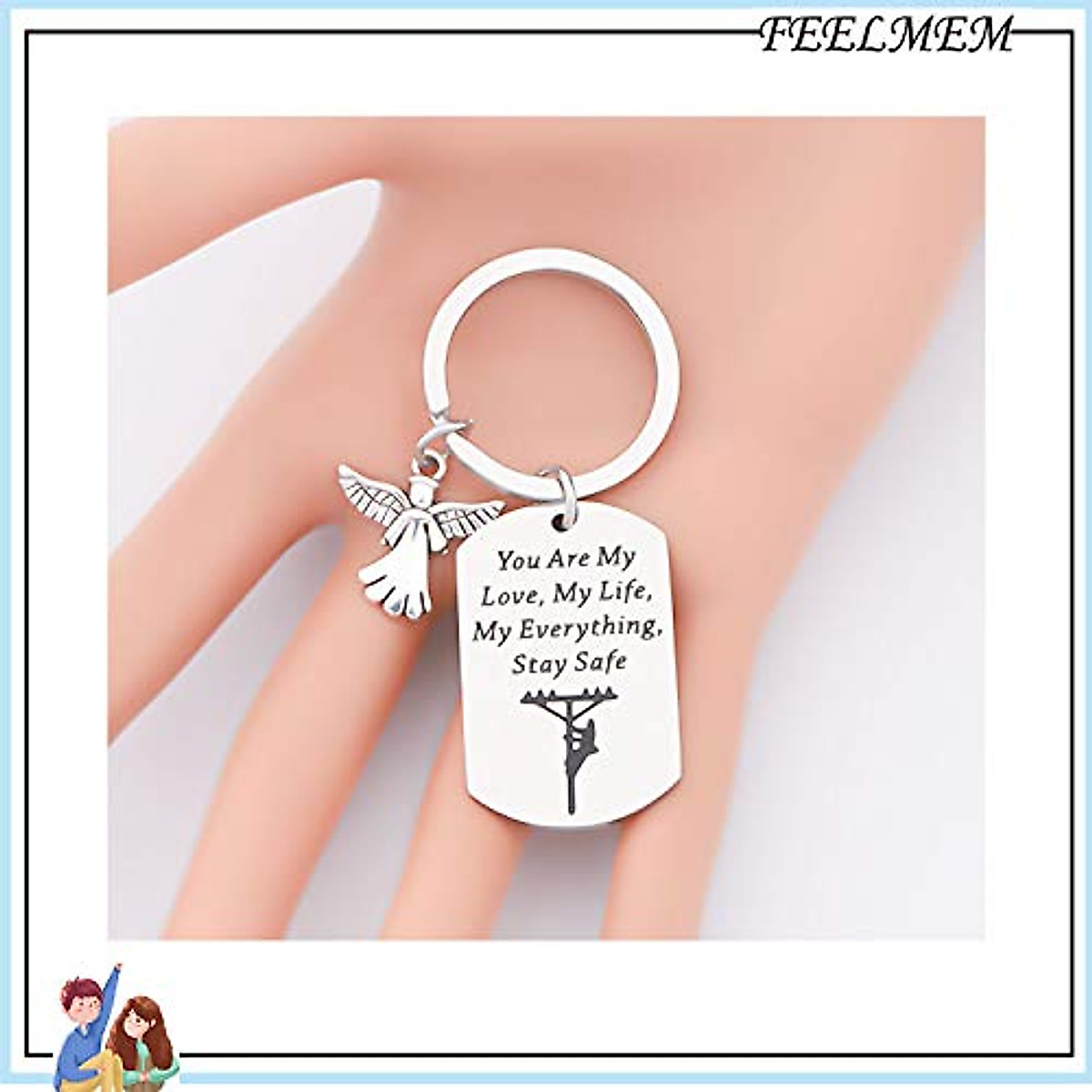 FEELMEM Lineman Prayer Keychain Stay Safe Gift from Lineman Wife Girlfriend Lineworker Electric Cable Lineman Be Safe Gifts