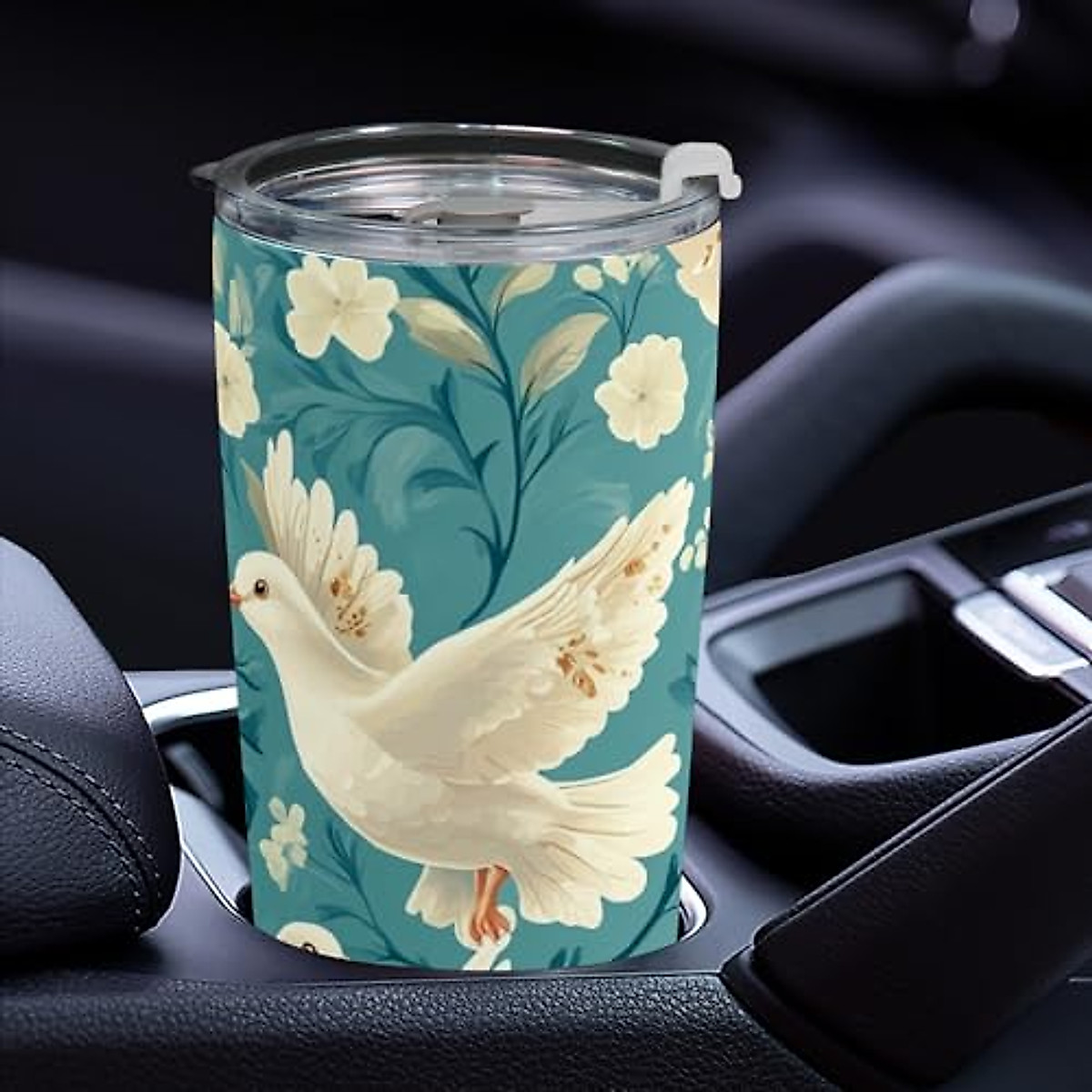 QWEUIOP 20oz Insulated Travel Coffee Mug Retro Pigeon Pattern Stainless Steel Tumbler with Lid Double Wall Vacuum Coffee Cup For Hot and Cold Drinks13974