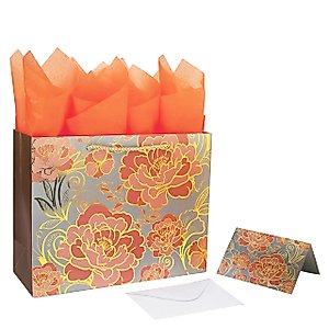 13" Large Rose Gold Gift Bag Set with Greeting Card and Orange Tissue Paper for celebrating birthdays,Mother's Day,Christmas,weddings,anniversaries,and more-13"x10.1"x5.2",1 Pcs.