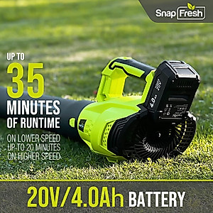 SnapFresh Leaf Blower Cordless - 350 CFM Cordless Leaf Blower with 4.0Ah Battery & Fast Charger, 20V Electric Battery Powered Leaf Blower for Yard Porch Garden