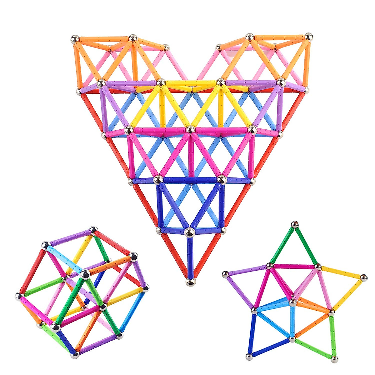 204 Pcs Magnetic Building Sticks Blocks Toys, 2.3" Length Magnet Educational Toys Magnetic Stacking Toys Set for Kids and Adult, STEM Building Toy 3D Non-Magnetic Balls with Storage Bag