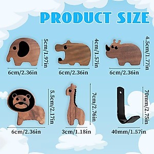 Qivine 5Pcs Wood Cute Animal Coat Hooks, Kids Coat Rack, Kids Coat Rack Wall Mount, Wall Hooks for Hanging, Giraffe Lion Elephant Animal Nursery Hooks for Nursery Bathroom Bedroom Home Decor